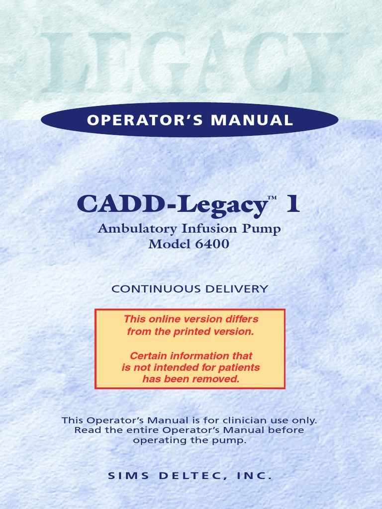 Cadd Legacy One 6400 | PDF | Intravenous Therapy | Syringe
