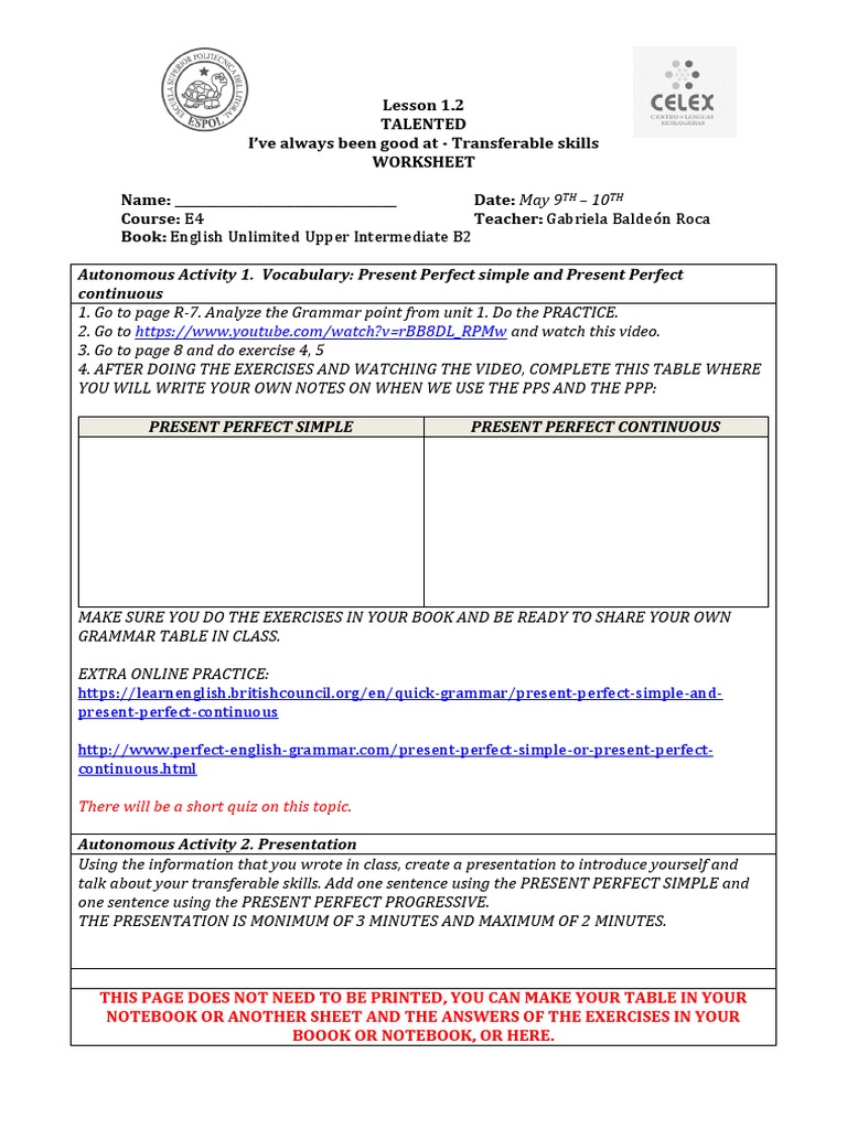 E4 Worksheet 1.2 | PDF
