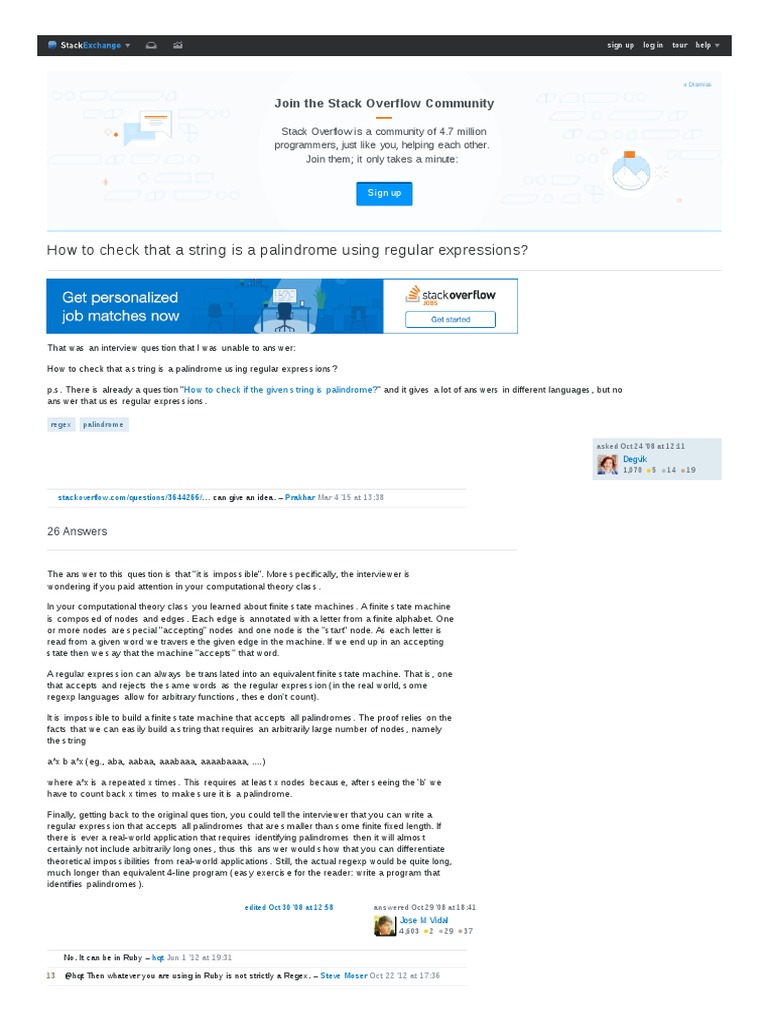 Regex - How To Check That A String Is A Palindrome Using Regular Expressions - Stack Overflow ...