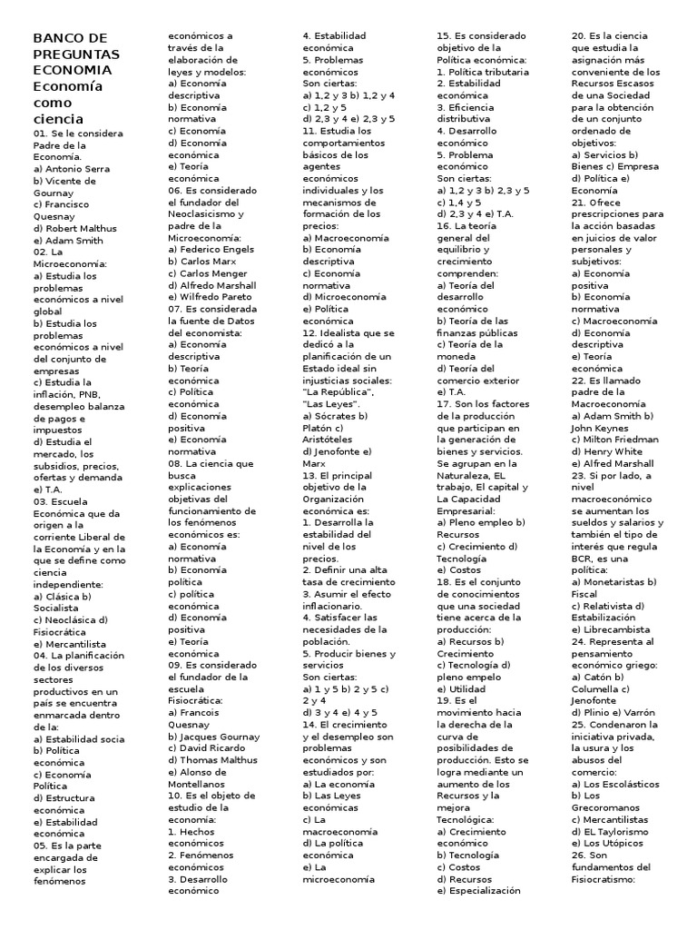 Banco de Preguntas Economia | PDF | Macroeconómica | Ciencias económicas
