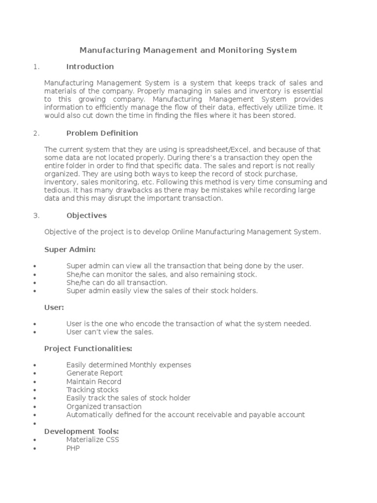 Manufacturing Management and Monitoring System | PDF | Short Message ...