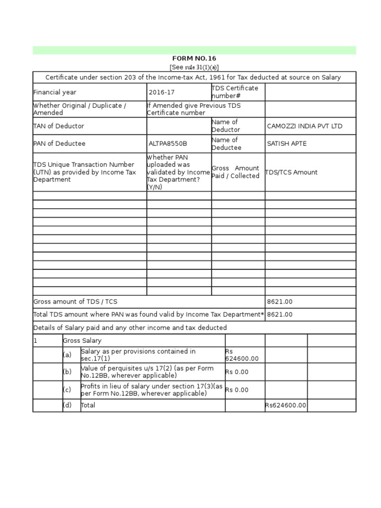 Form 16 | PDF | Tax Refund | Taxation