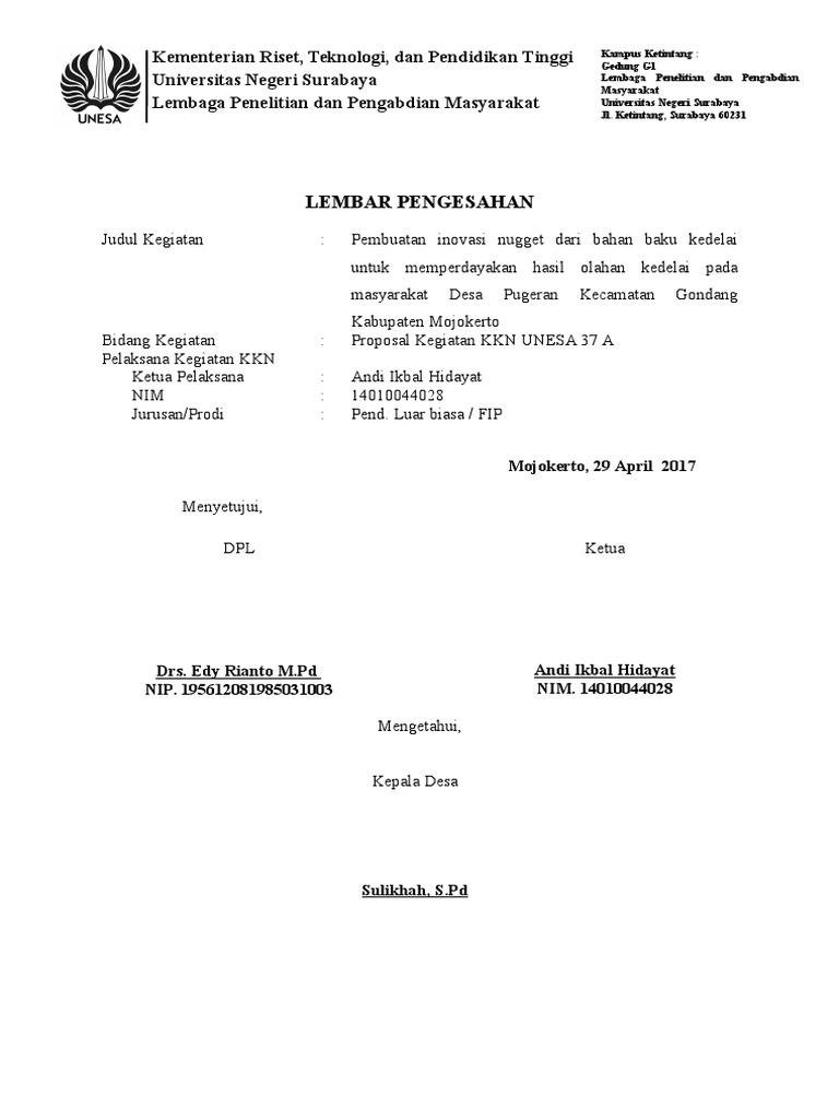 Lembar Pengesahan KKN | PDF