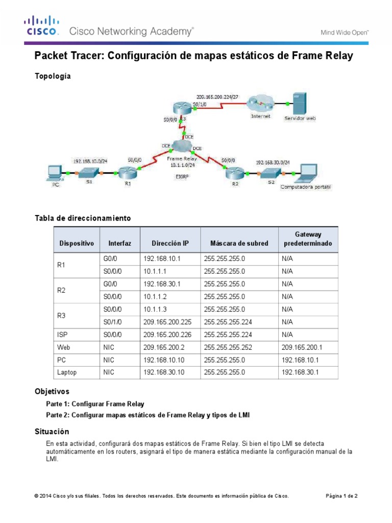4.2.1.4 Packet Tracer - Configuring Static Frame Relay Maps Instructions - IG | PDF | Dirección ...