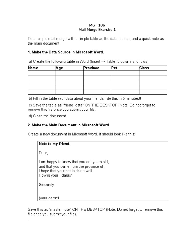 MGT 186 Mail Merge Exercise 1 | PDF | Microsoft Word | Communication