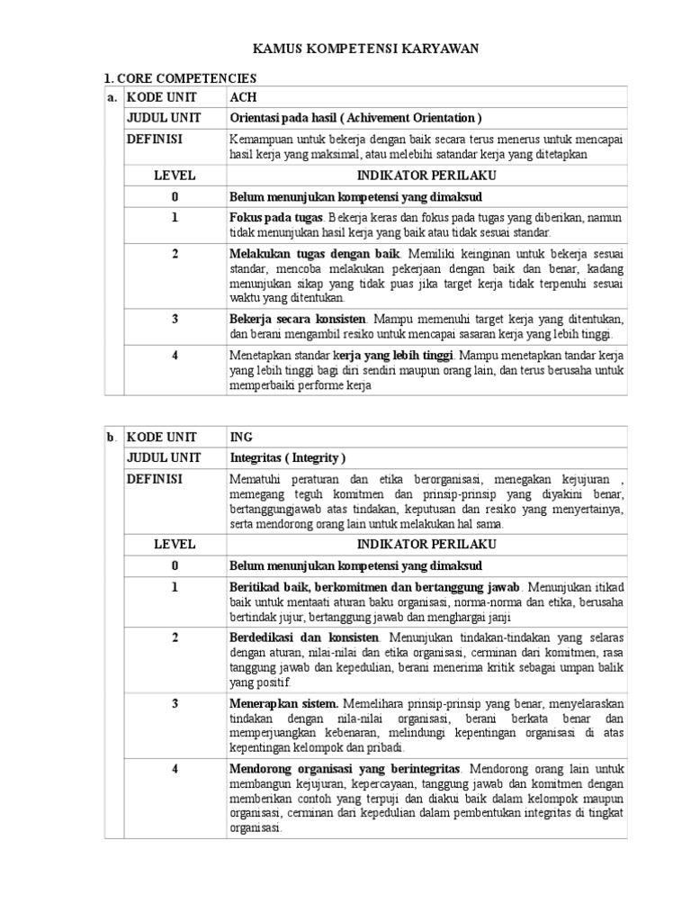 Kamus Kompetensi | PDF | Karier & Perkembangan