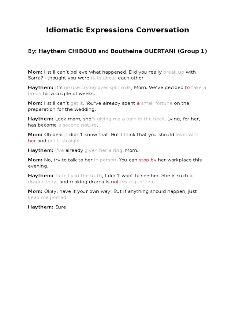 Idiomatic Expressions Conversation | PDF