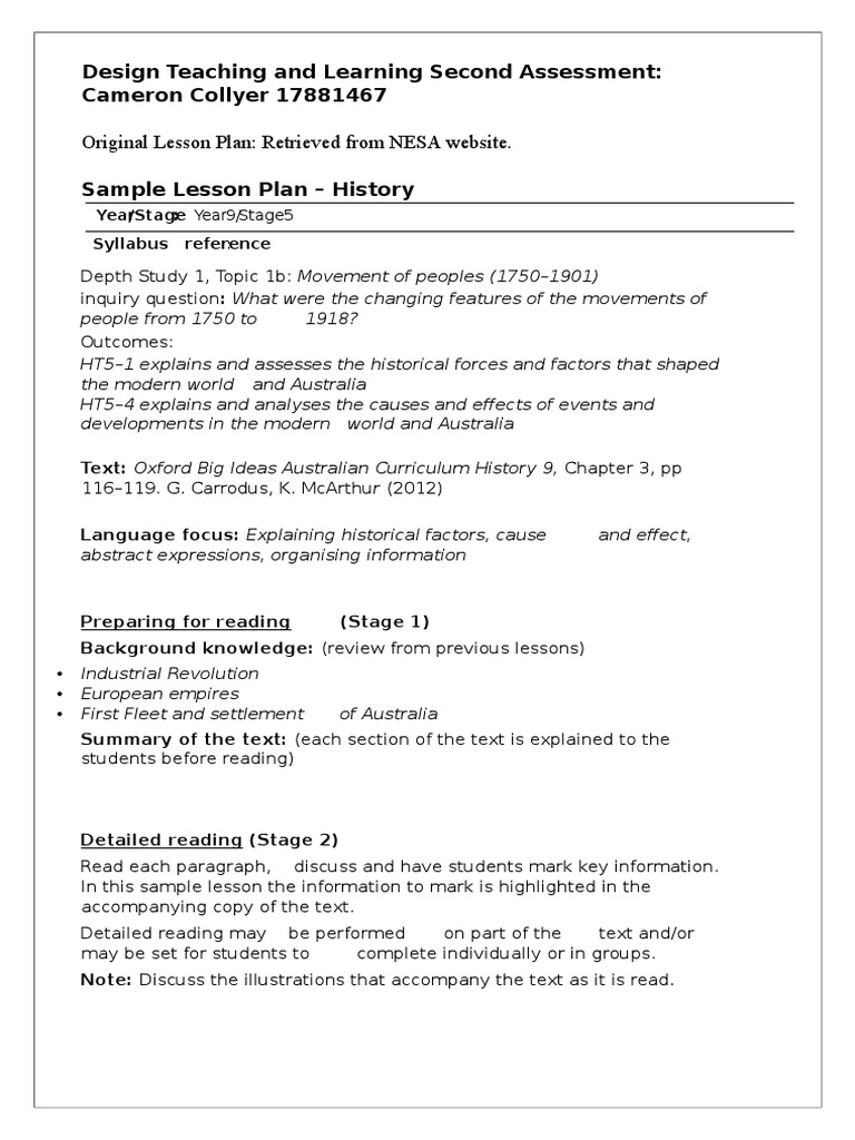 Year 9 History Lesson Plan: Movement of Peoples | PDF | Indigenous ...