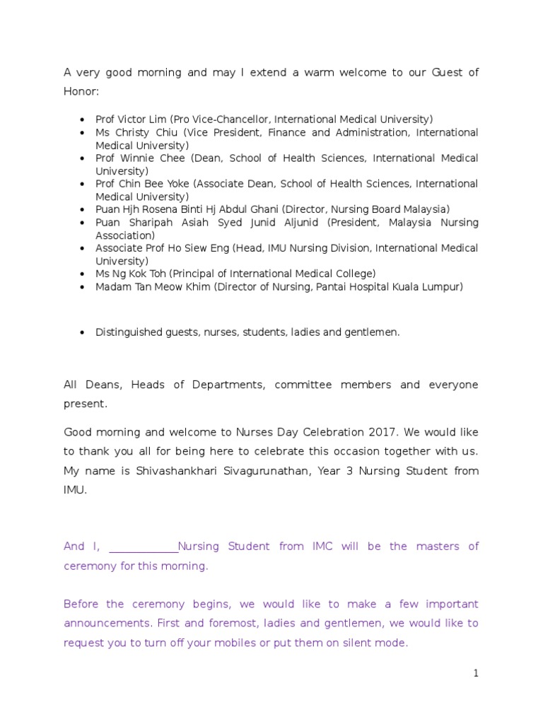 FinalNurses Day MC Script - 2017 | PDF | Nursing | Health Care