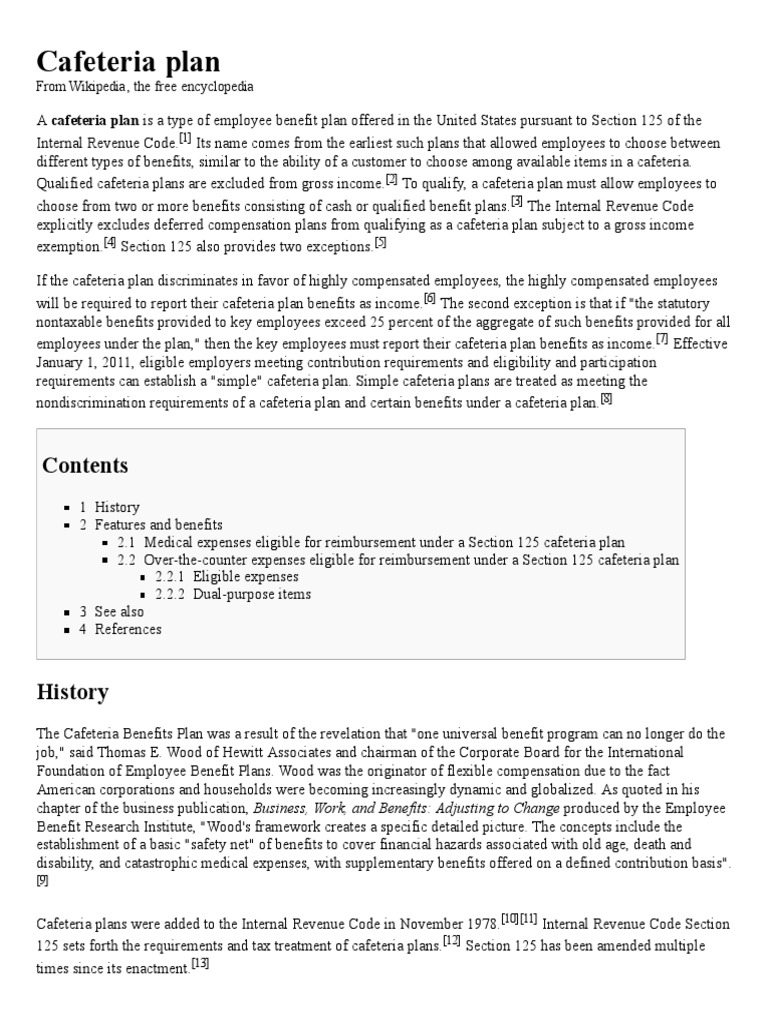 Cafeteria Plan - Wikipedia | Medicine | Government Health Care