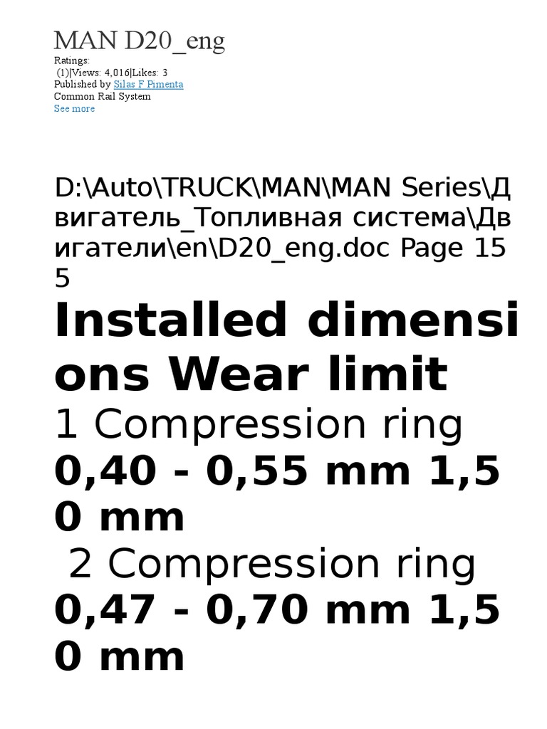 Installed Dimensi Ons Wear Limit: 1 Compression Ring | PDF | Vehicle ...
