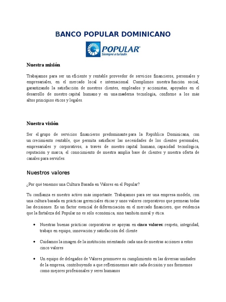 Banco Popular Dominicano | PDF | República Dominicana | Bancos