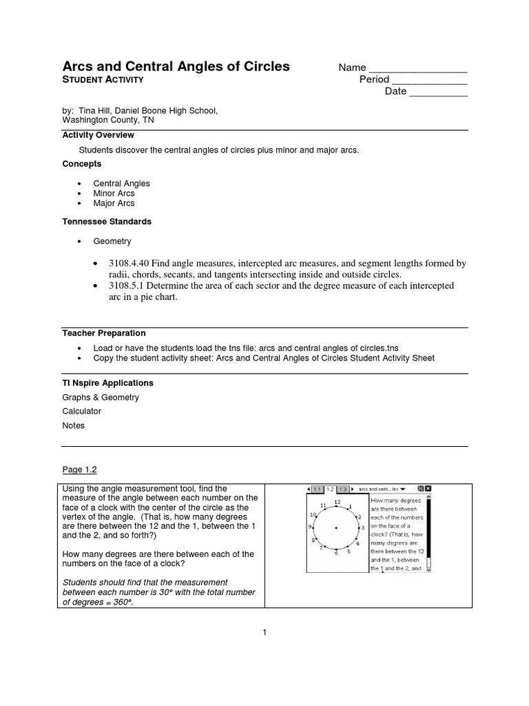Arcs and Central Angles of Circles Teacher Guide | PDF | Angle | Circle