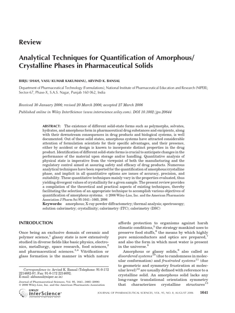 Analytical Techniques For Quantification of Amorphous | PDF | Solid ...