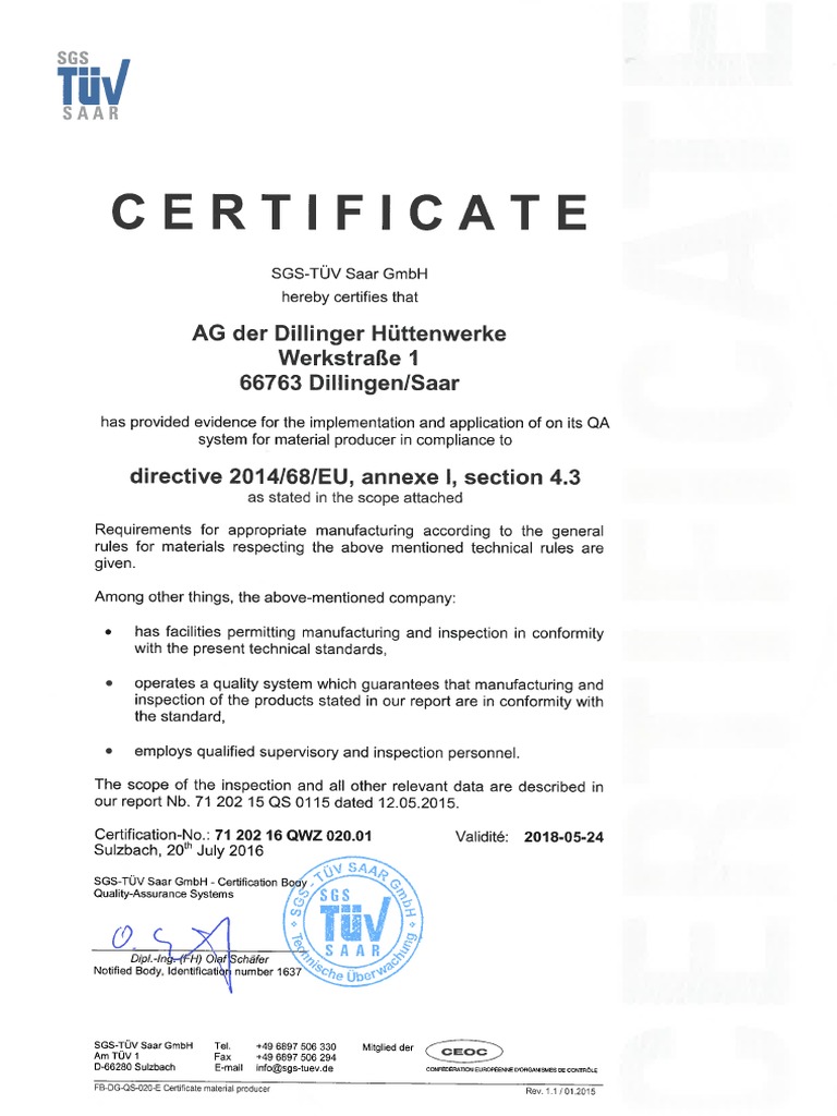 20160811033138-Certificate 2014-68-EU DH Material Producer PED | PDF