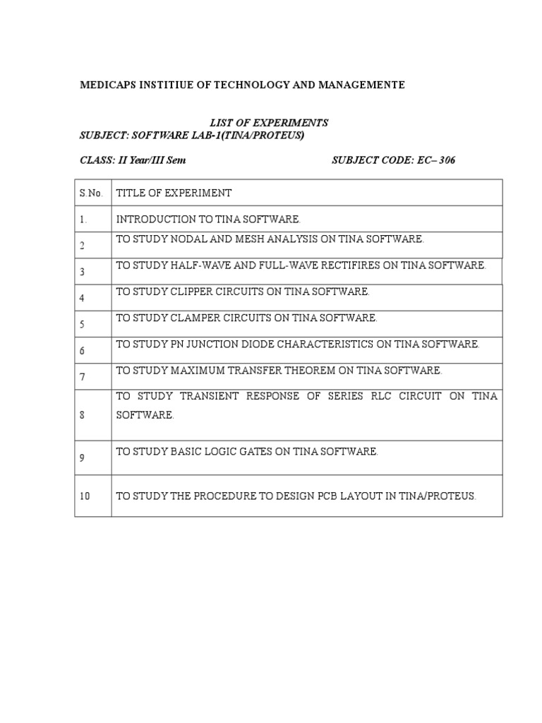 TINA Software Lab Experiments Guide | PDF | Printed Circuit Board ...
