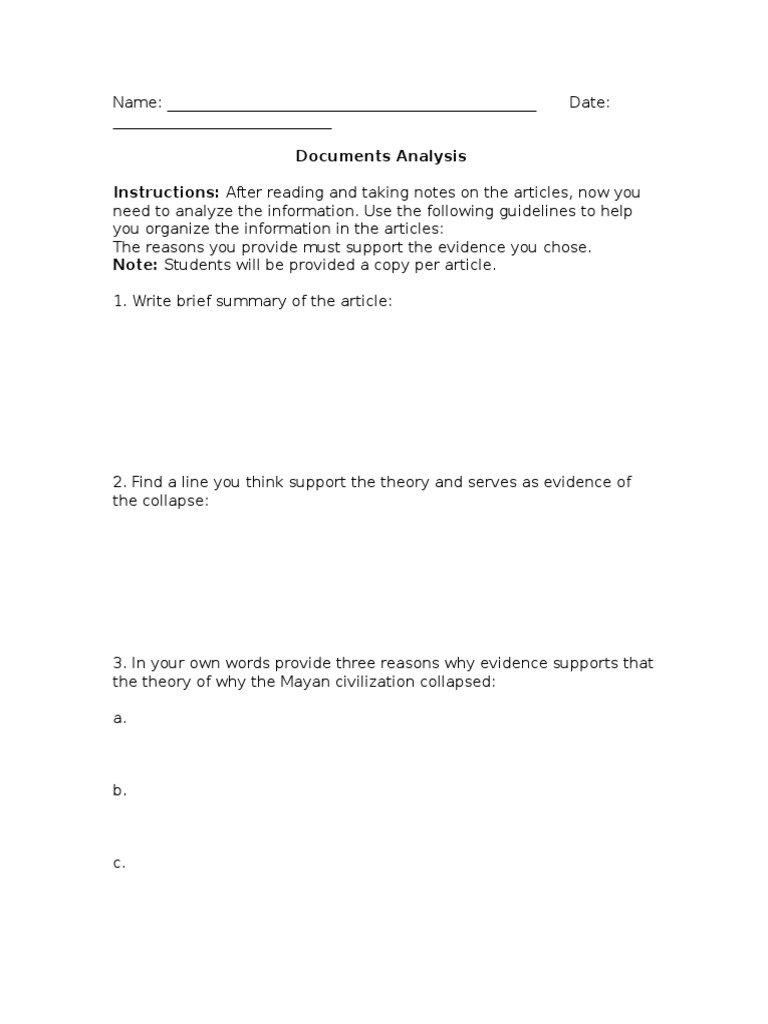 Documents Analysis Instructions: After Reading and Taking Notes On The ...