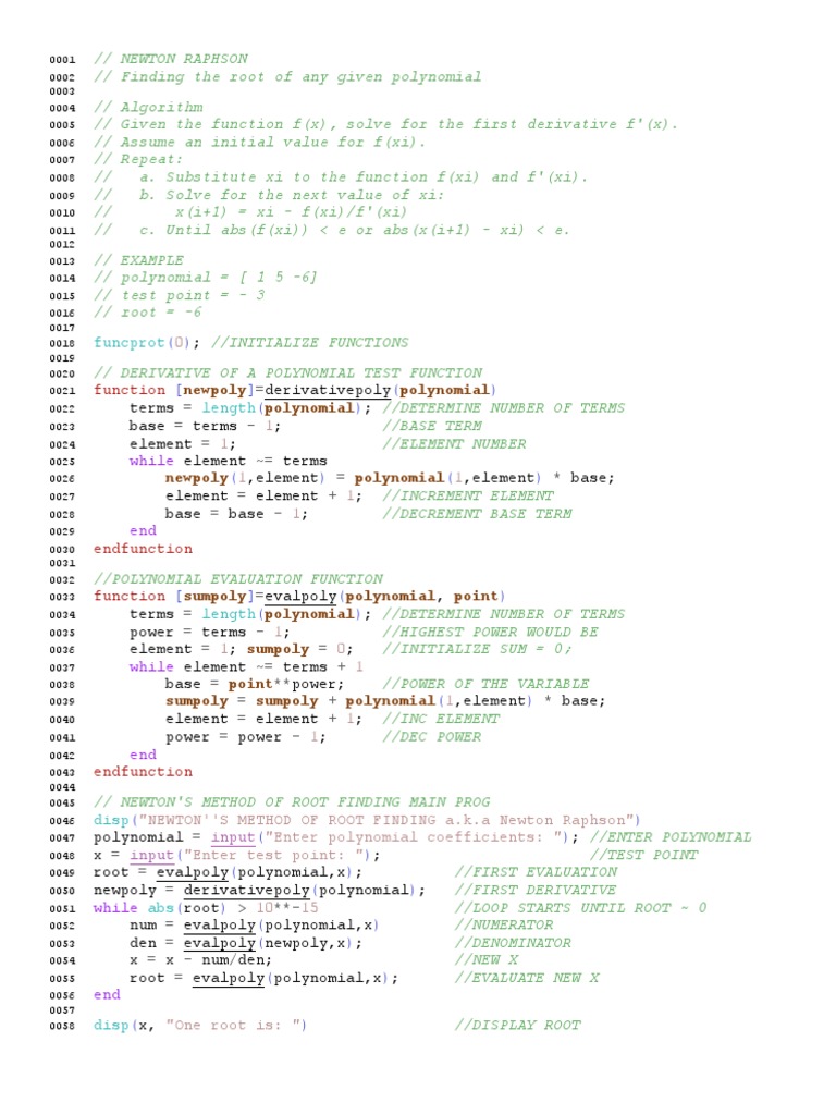 Newtons Method Of Root Finding Scilab Co Pdf Pdf Polynomial Zero Of A Function 