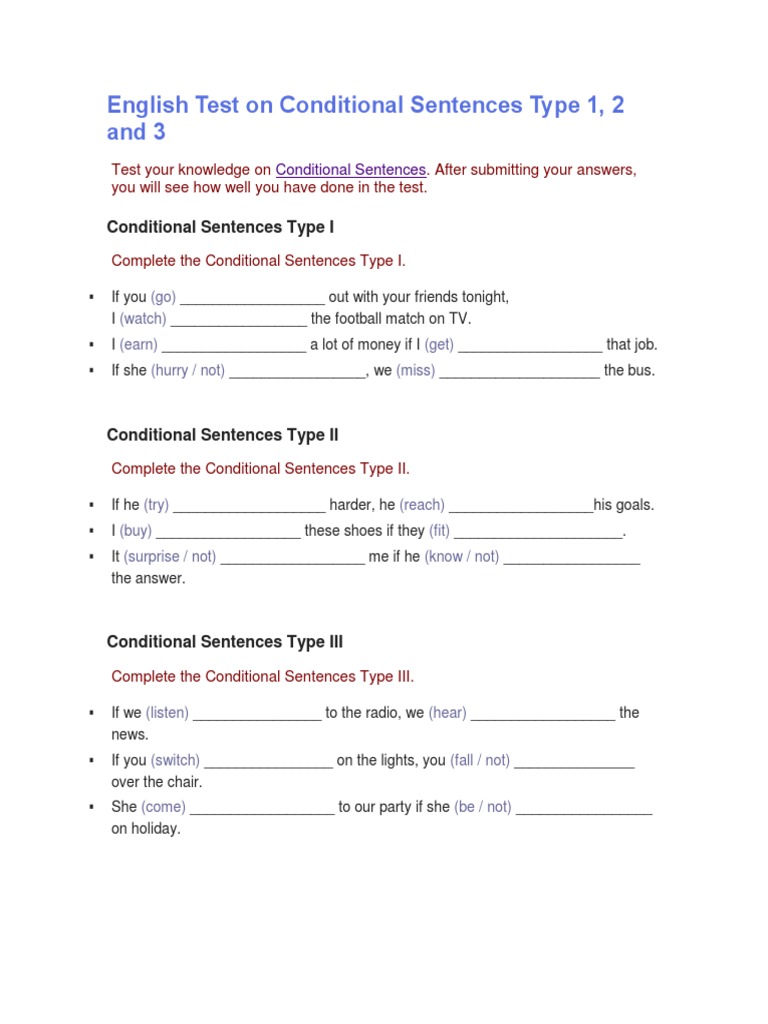Conditional Sentences Test: Types 1-3 | PDF
