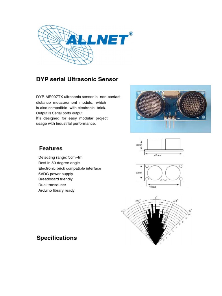 DYP-ME007TX Ultrasonic Sensor Arduino Library Compatible Serial Output ...