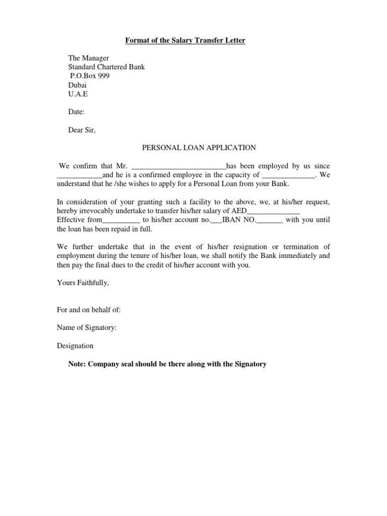 Specimen Letter For Salary Transfer | PDF