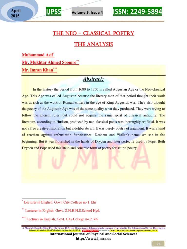 Critical Analysis of Neoclassical Poetry | PDF | John Dryden | English ...