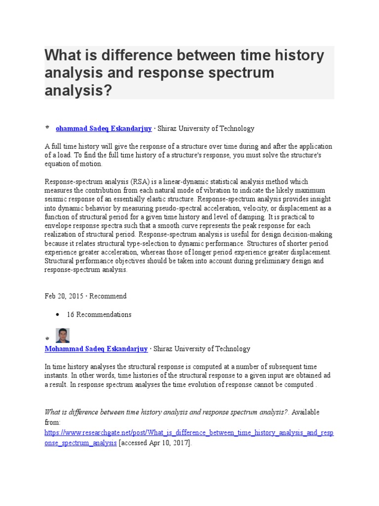 What Is Difference Between Time History Analysis and Response Spectrum ...