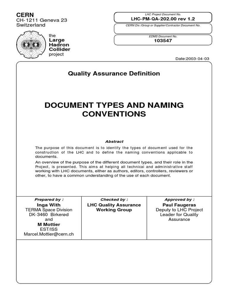 Document Types and Naming Conventions: Large Hadron Collider | PDF ...