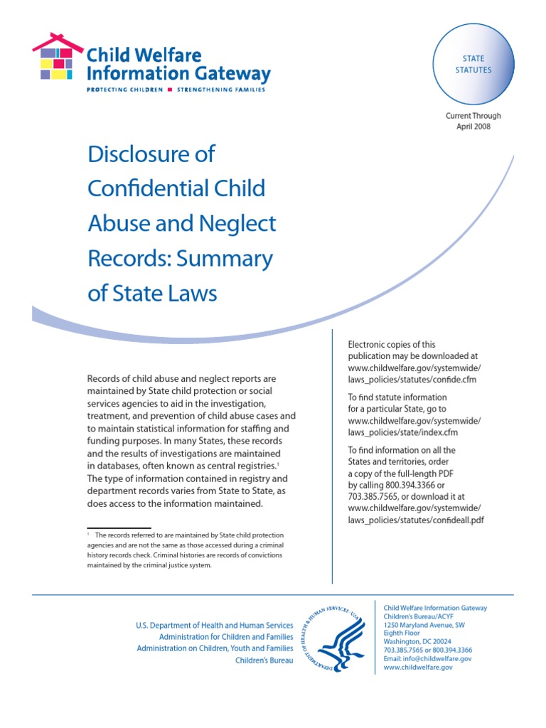 Disclosure of Confidential Child Abuse and Neglect Records: Summary of ...