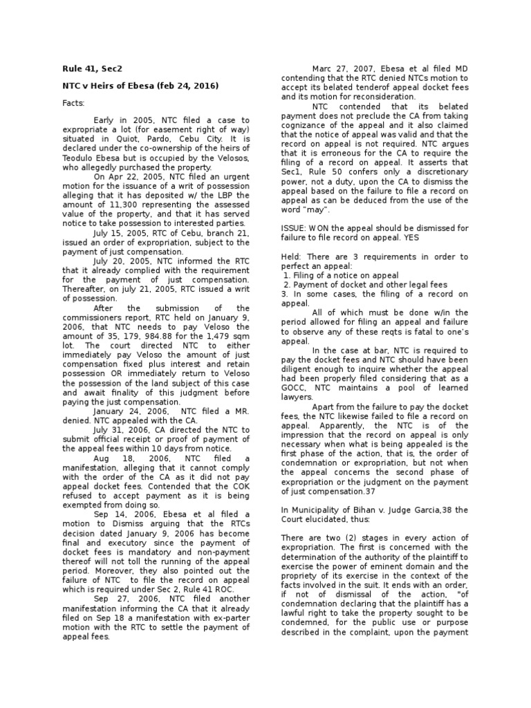 Expropriation Appeal Case Analysis | PDF | Eminent Domain | Complaint