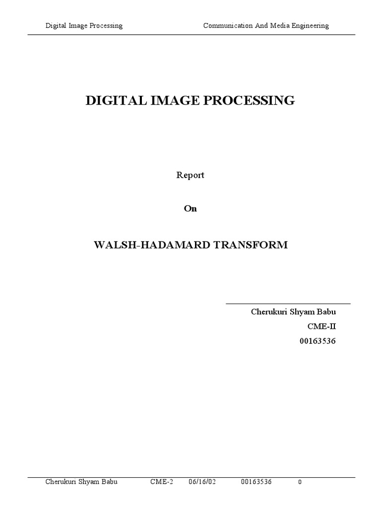 Digital Image Processing Walsh Hadamard Transform Pdf Data Compression 2 D Computer Graphics 