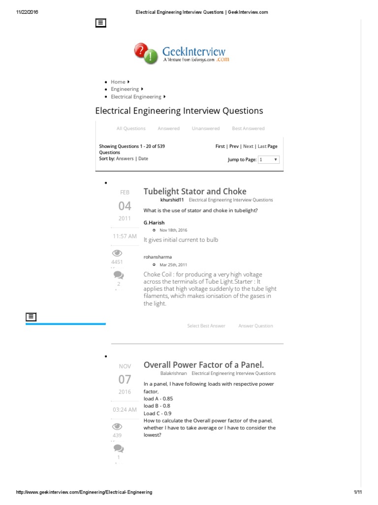 Electrical Engineering Interview Questions: Tubelight Stator and Choke ...