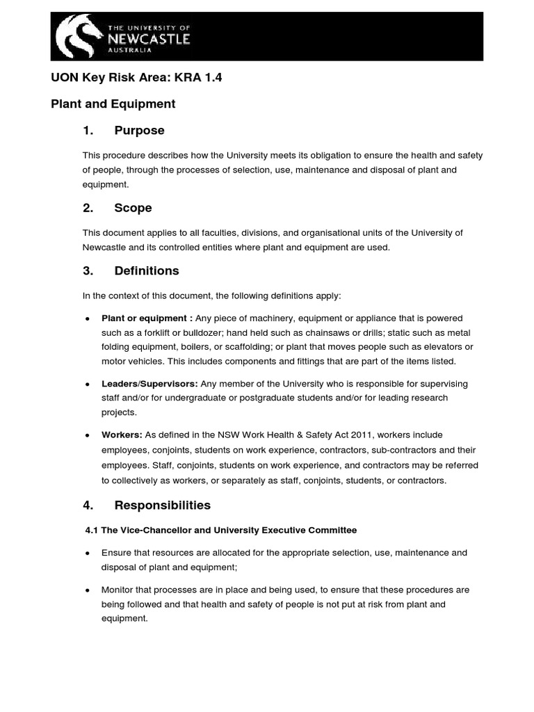 KRA 1.4 Plant and Equipment | PDF | Occupational Safety And Health ...