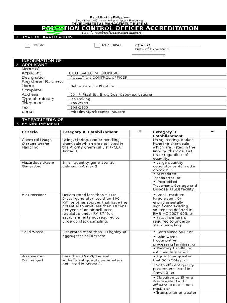 Pco Accreditation Form | PDF | Municipal Solid Waste | Wastewater