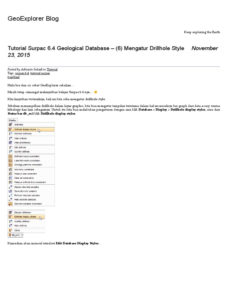 Tutorial Surpac 6.4 Geological Database - (6) Mengatur Drillhole Style | PDF