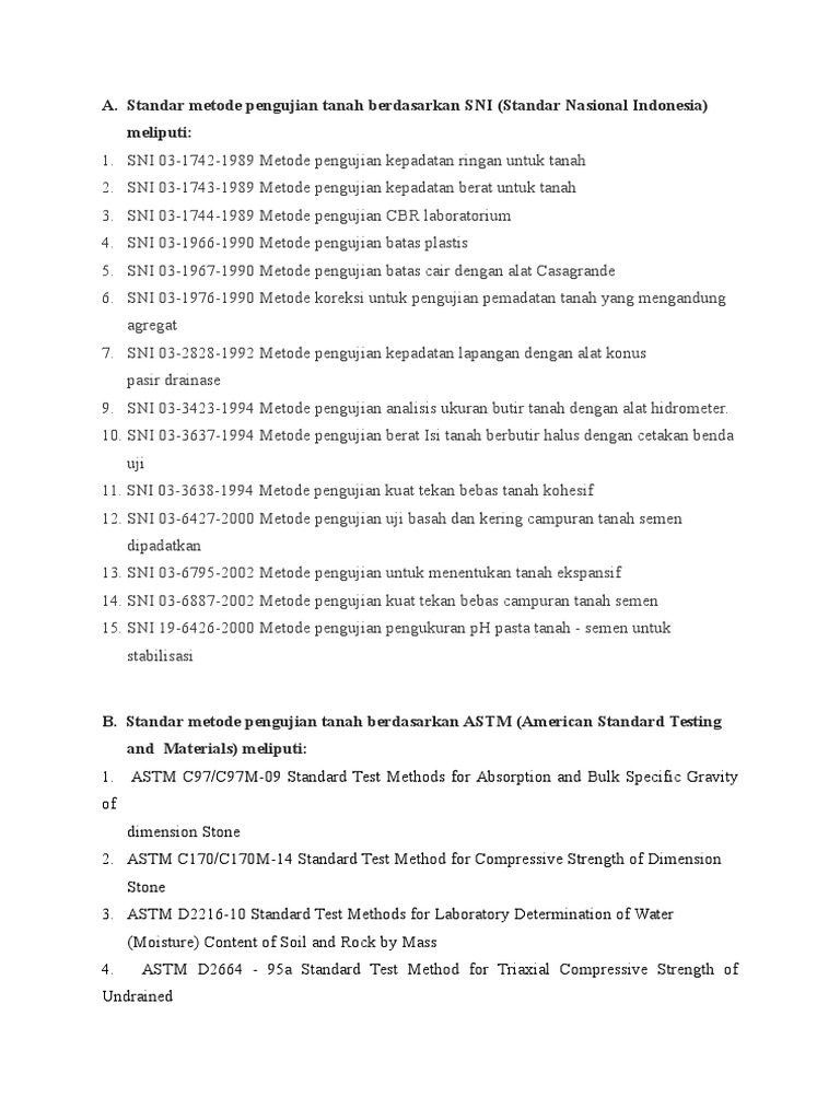 Standar Metode Pengujian Tanah Berdasarkan SNI Meliputi | PDF ...