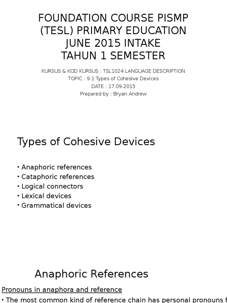 Types of Cohesive Devices | PDF | Word | Philology