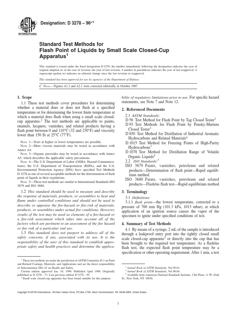 Astm D3278 1996 | PDF | Chemistry | Physical Chemistry