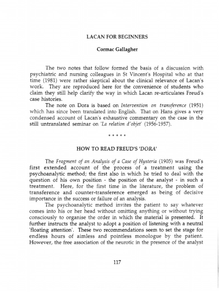 Cormac Gallagher - Lacan Case Dora PDF | PDF | Jacques Lacan ...