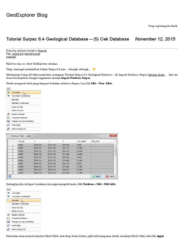 Tutorial Surpac 6.4 Geological Database - (5) Cek Database | PDF