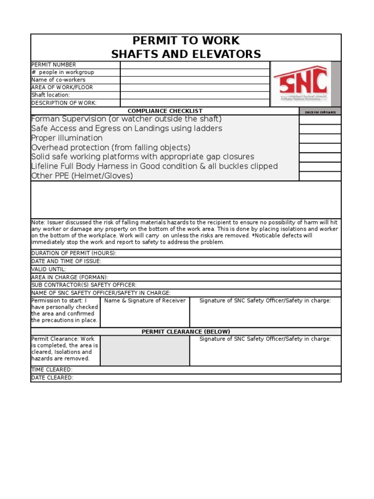 Elevator Work Safety Permit | PDF