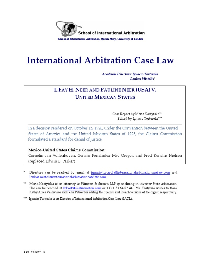 International Arbitration Case Law: L.F H. N P N (USA) - U M S | PDF ...