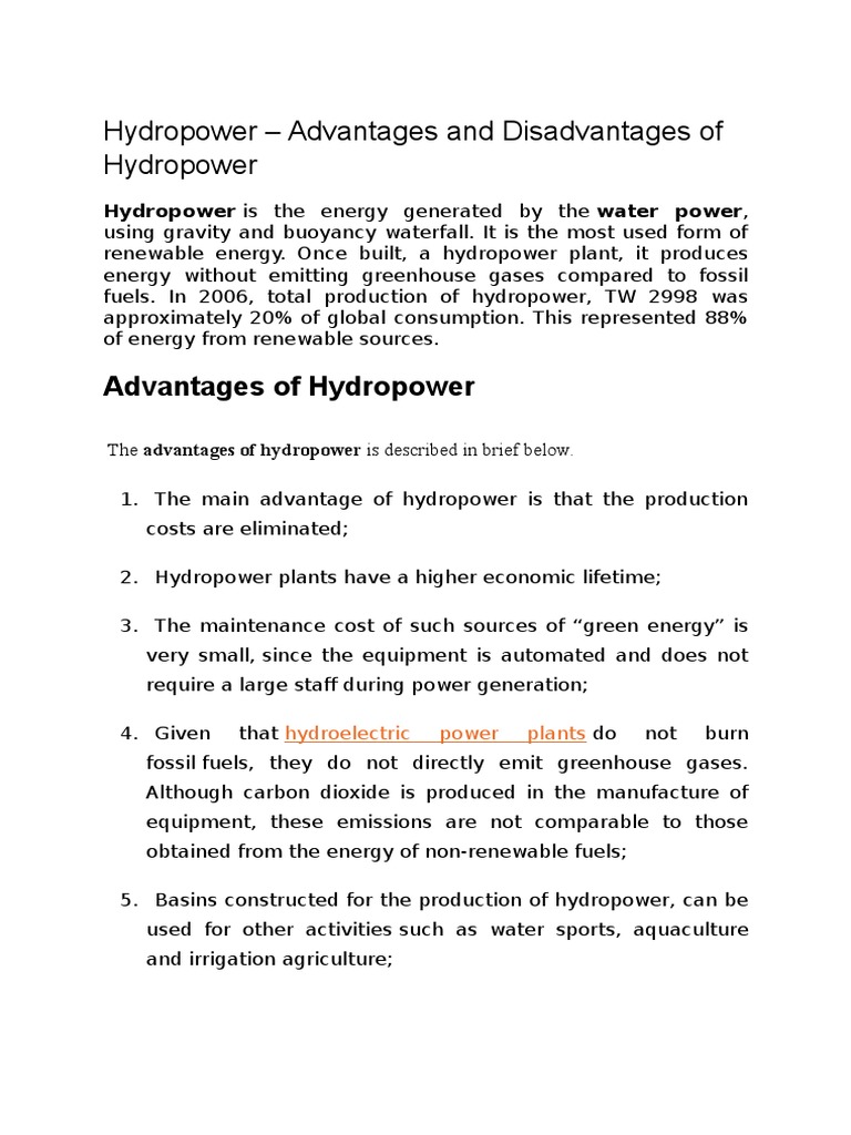 Hydropower - Advantages and Disadvantages of Hydropower | PDF ...