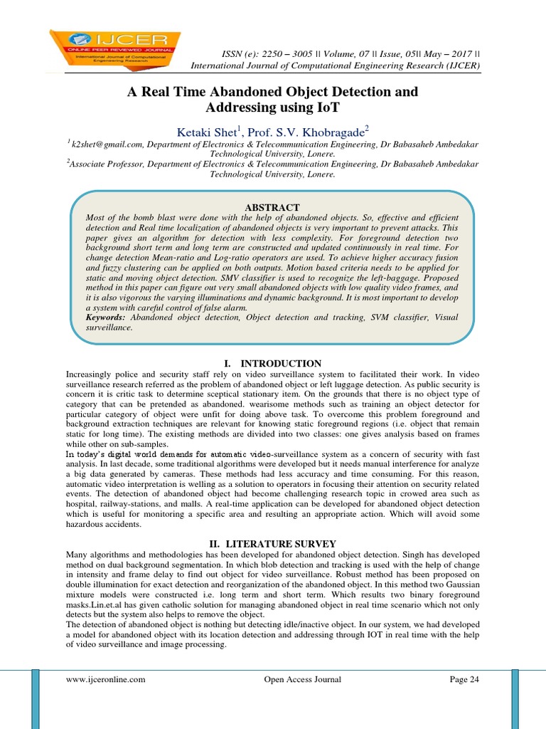 A Real Time Abandoned Object Detection And Addressing Using Iot Pdf