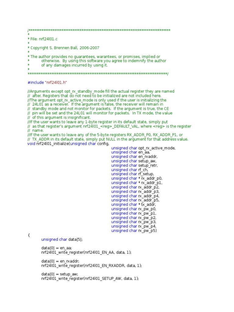 nrf24l01 C Code | PDF | Integer (Computer Science) | Electrical Engineering