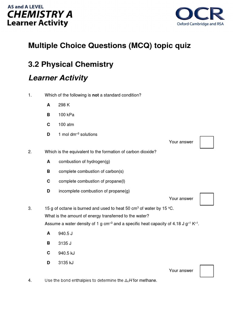 283424 Physical Chemistry Mcq Topic Quiz Lesson Element | Catalysis ...