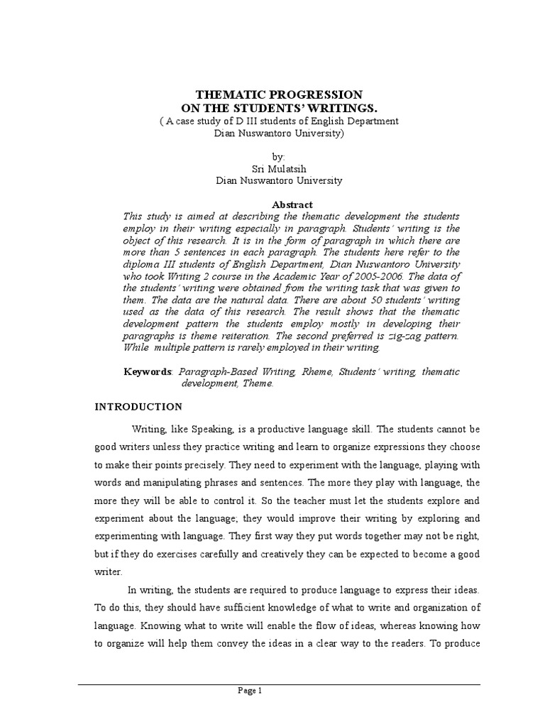 Thematic Progression in Student Writing | PDF | Linguistics | Communication