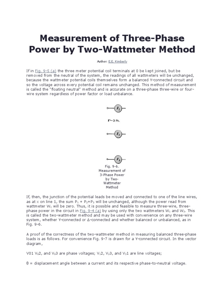 Measurement of Three-Phase Power by Two-Wattmeter Method: Fig. 9-5 (A ...