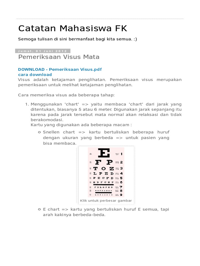 Panduan Pemeriksaan Visus Mata | PDF