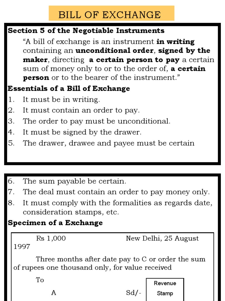 Specimen Bill of Exchange Example | PDF